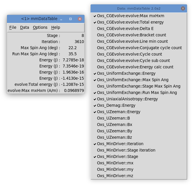Data Table Display: mmDataTable